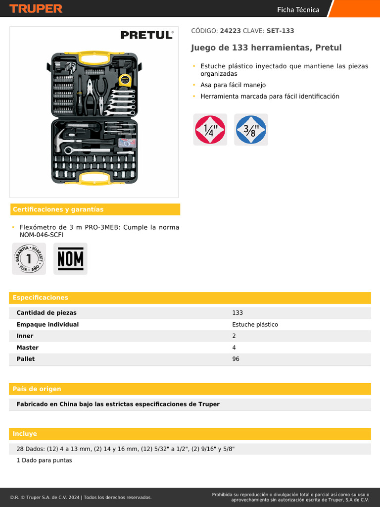 Juego de 133 Herramientas, Pretul | PDF