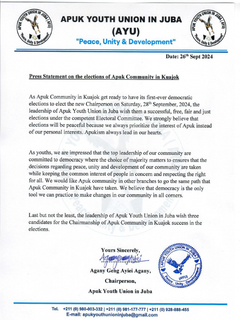 Apuk Youth Union in Juba | PDF