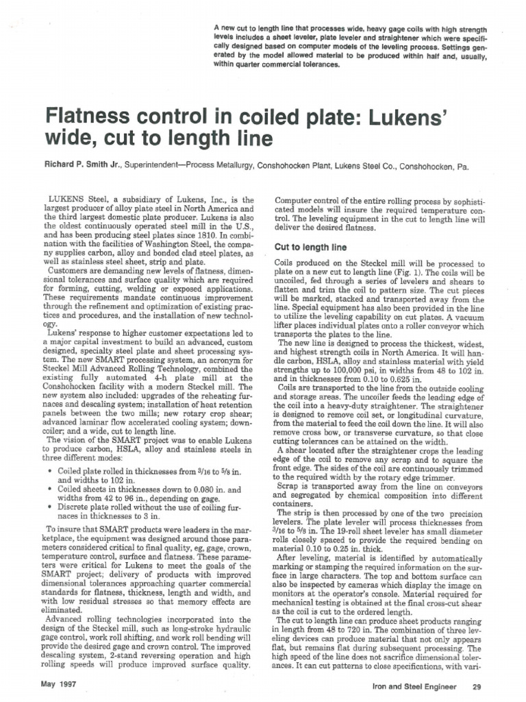 RP Smith - Flatness Control in Coiled Plate - Iron Steel Engineer - May ...