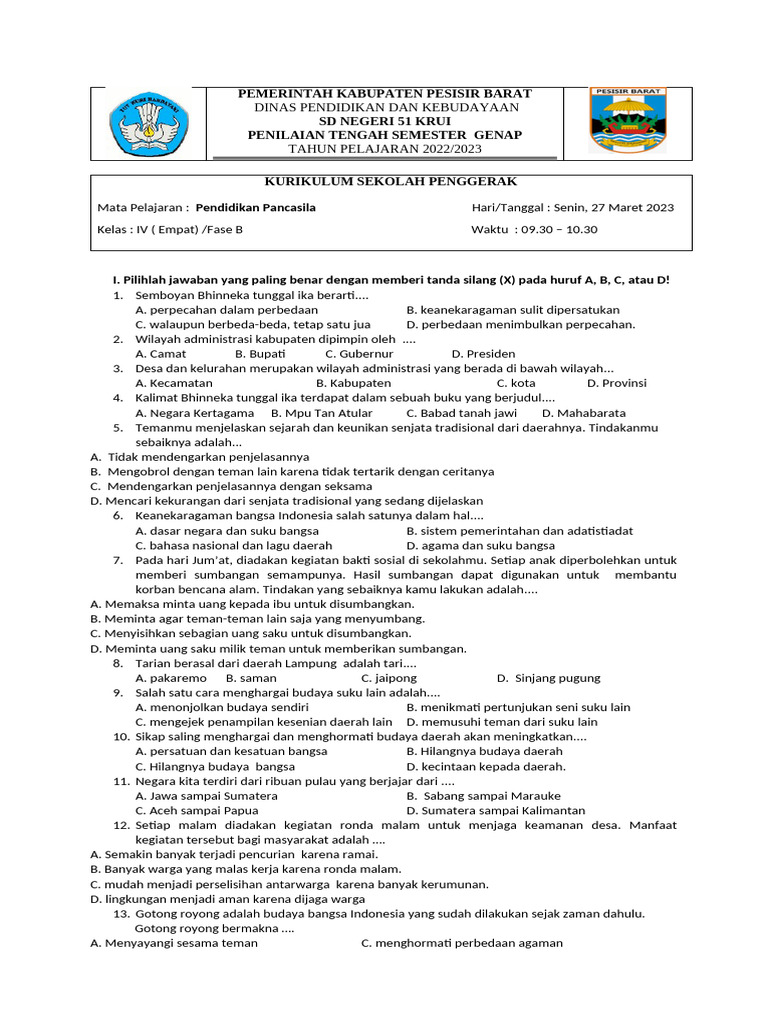 SOAL PTS PPKN Baru | PDF
