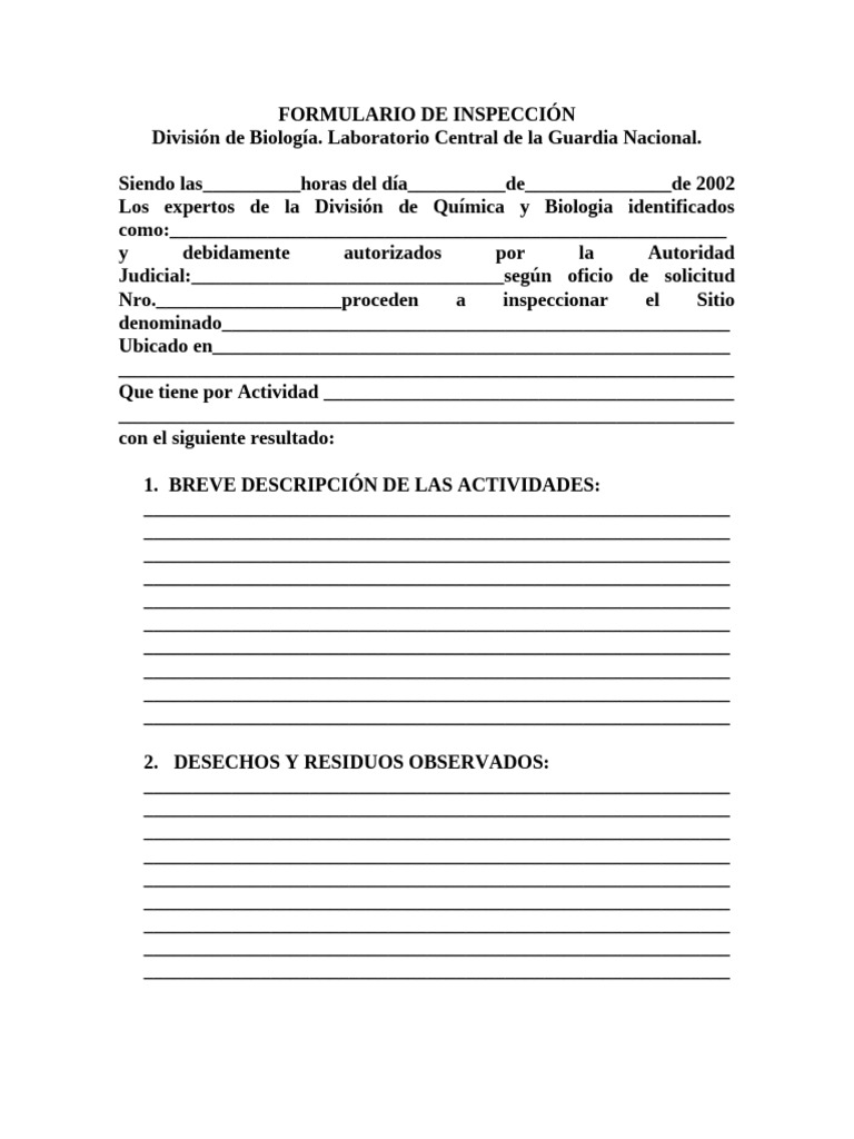 FORMULARIO DE INSPECCIÓN | PDF
