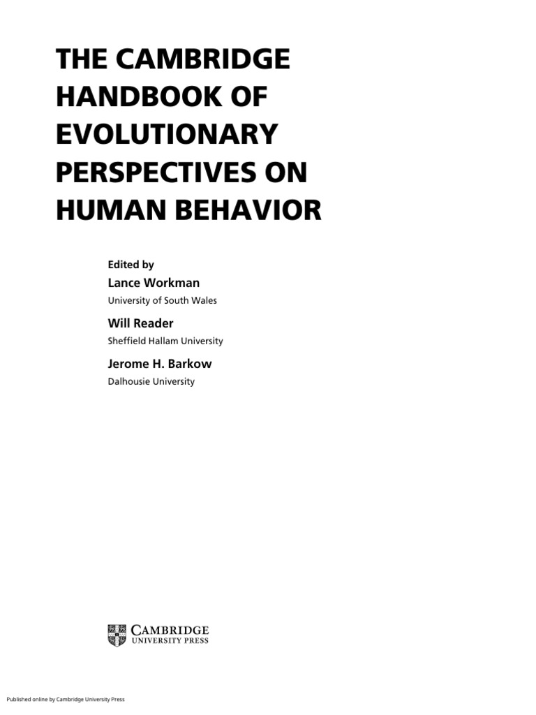 The Cambridge Handbook of Evolutionary Perspectives On Human - Lance Workman, Will Reader ...