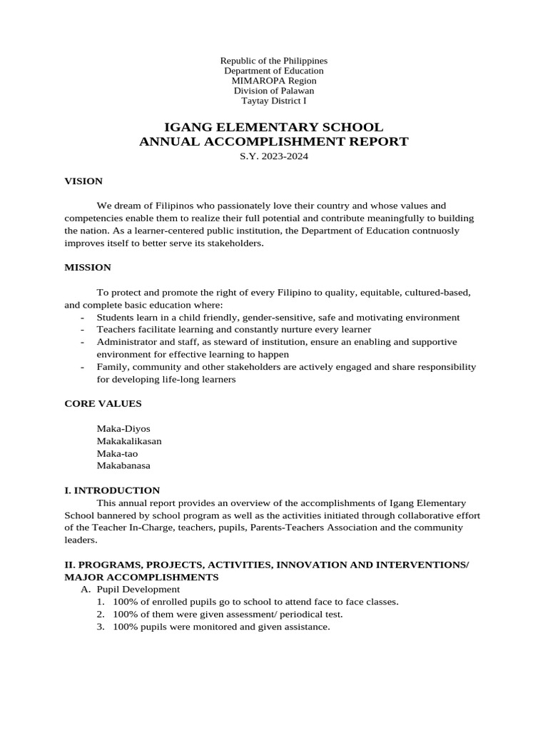 Annual Accomplishment Report | PDF