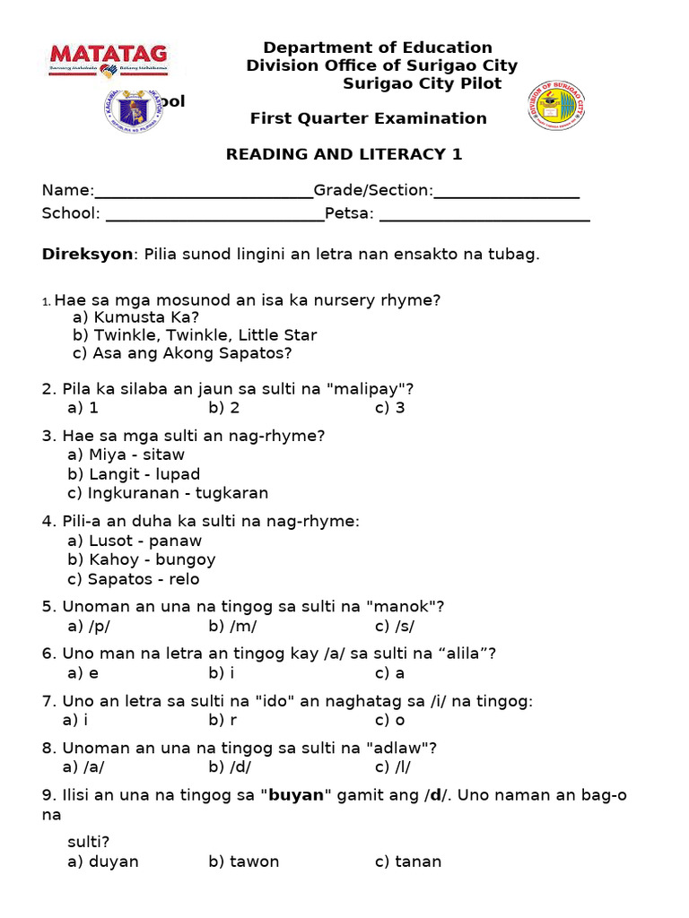 Reading and Literacy Grade 1 PT | PDF