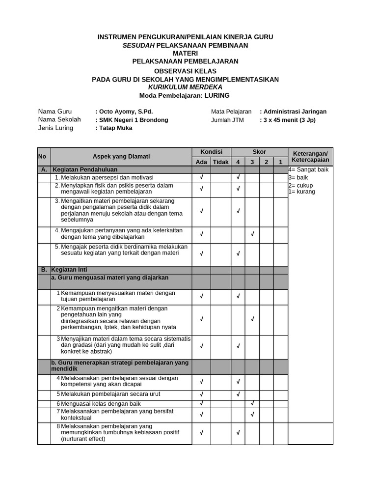 Instrumen Observasi Kelas | PDF