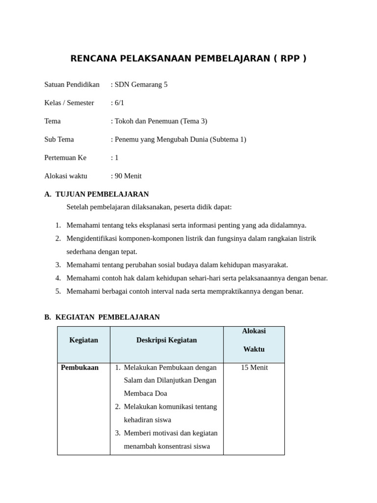 RENCANA PELAKSANAAN PEMBELAJARAN LAPORAN PPL | PDF