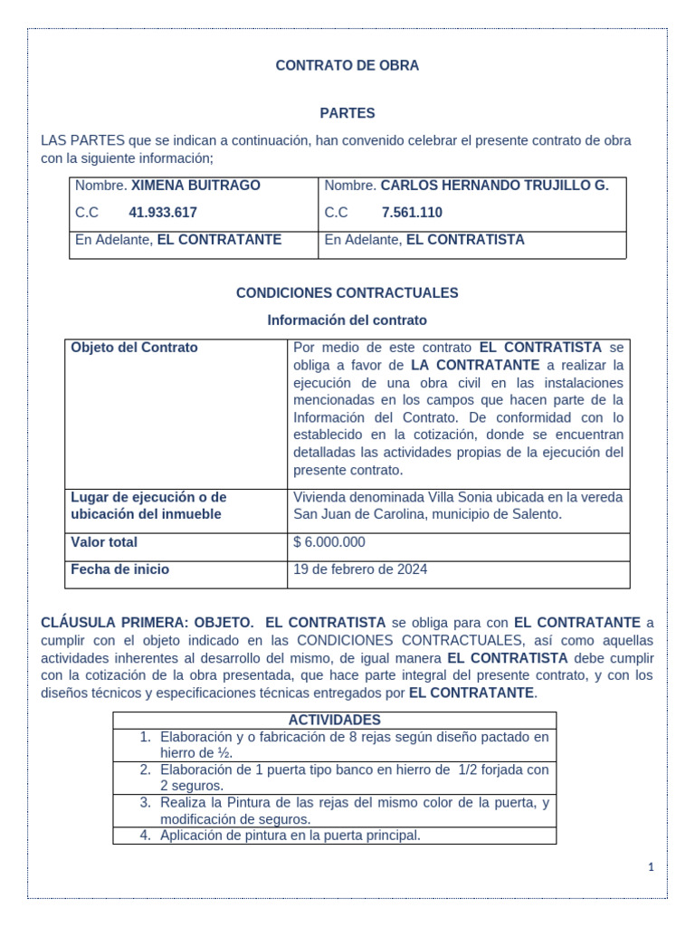 Minuta Contrato de Obra Civil | PDF