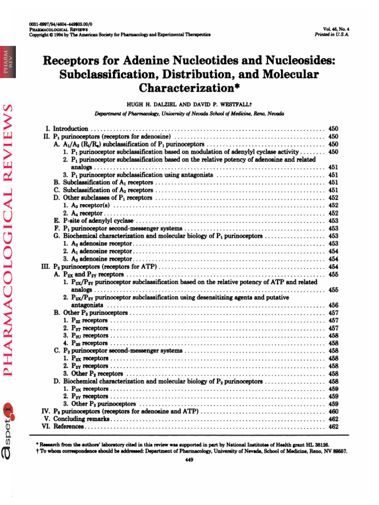 BEST REVIEW - Receptors For Adenine Nucleotides and Nucleosides - Subclassification ...