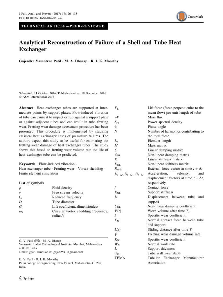 Analytical Reconstruction of Failure of A Shell and Tube Heat Exchanger ...
