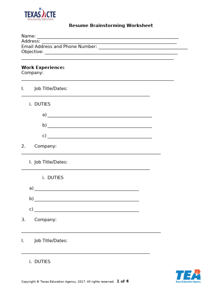 Resume Brainstorming Worksheet | PDF