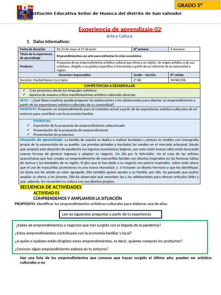 Ciclo Vii5° Arte y Cultura Eda 2 Maribel Curo | PDF