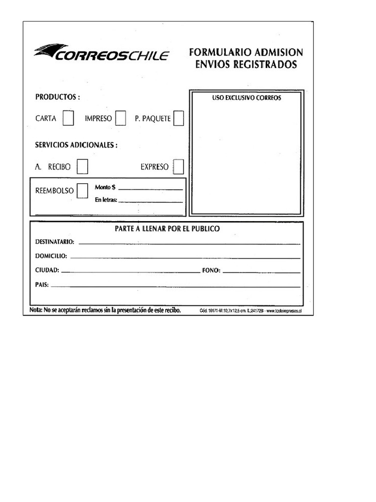 Formulario Correos de Chile | PDF