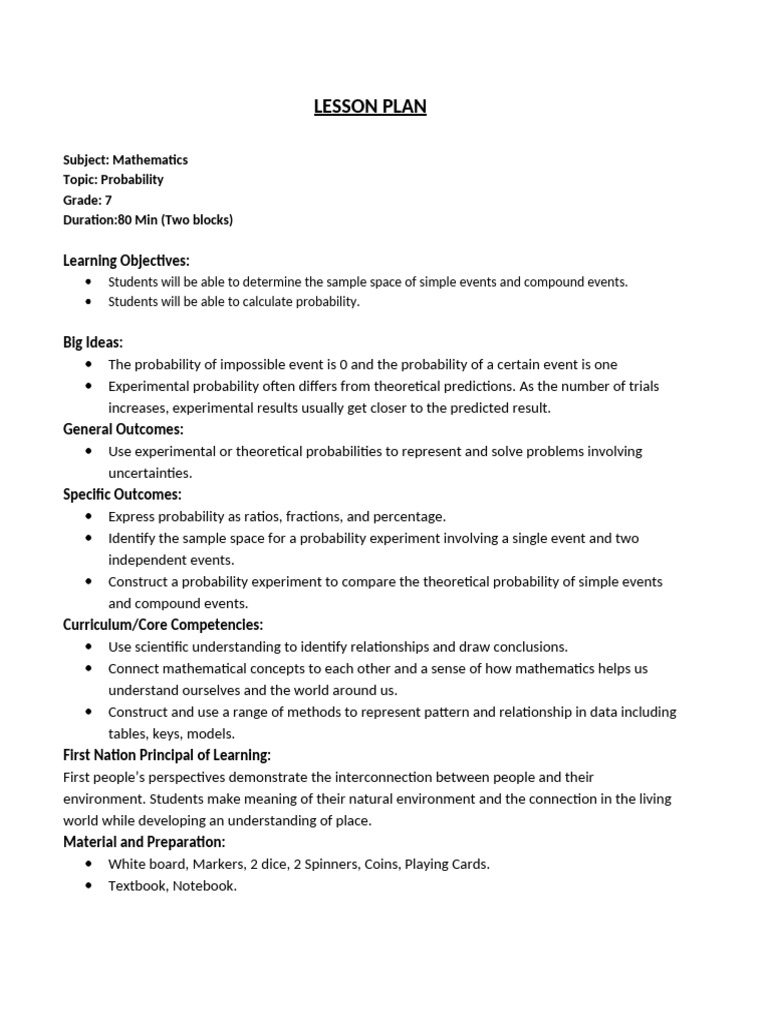 Probability Lesson Plan | PDF