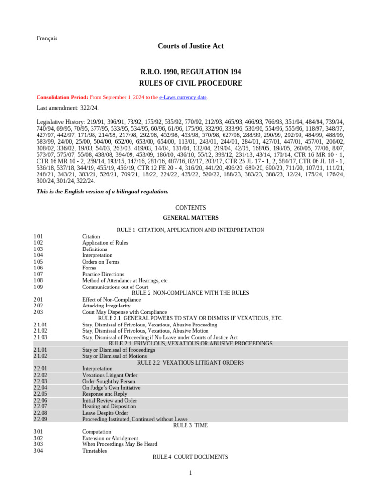 Courts of Justice Act: R.R.O. 1990, REGULATION 194 Rules of Civil ...