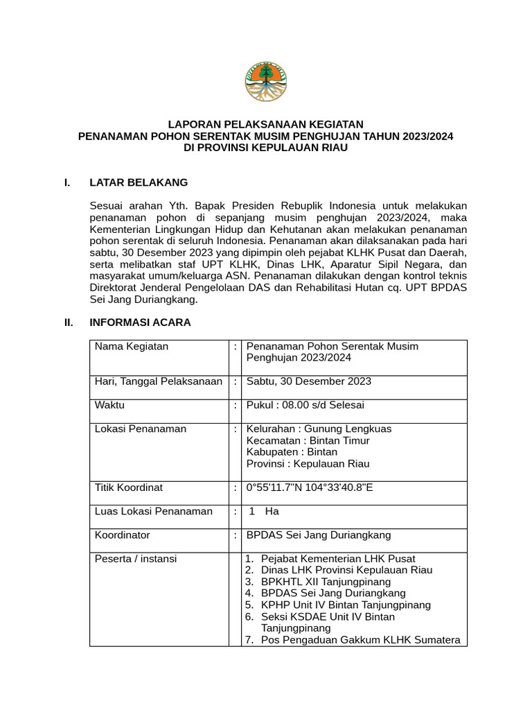 Laporan Penanaman Serentak Tahun 2023 Untuk SPJ | PDF