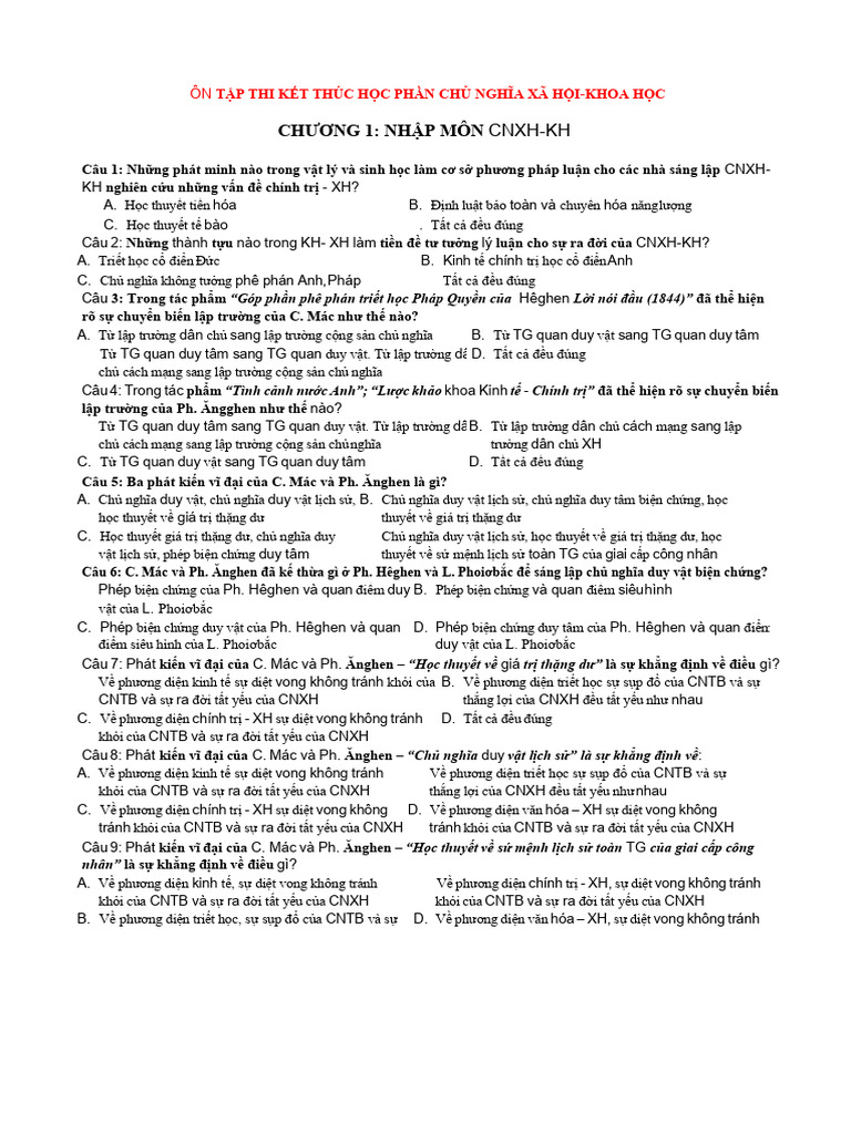 On Tap Ket Thuc Hoc Phan Mon Chu Nghia Xa Hoi Khoa Hoc Hoc Dai Hoc Van 77992 | PDF