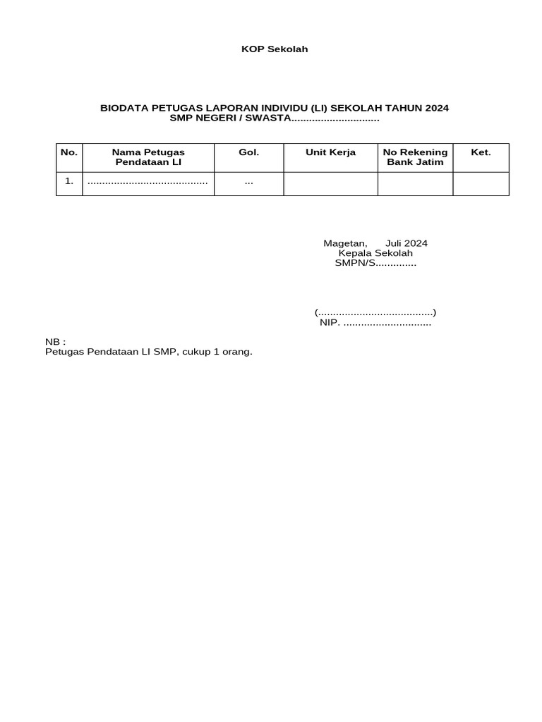 Form Biodata SMP | PDF