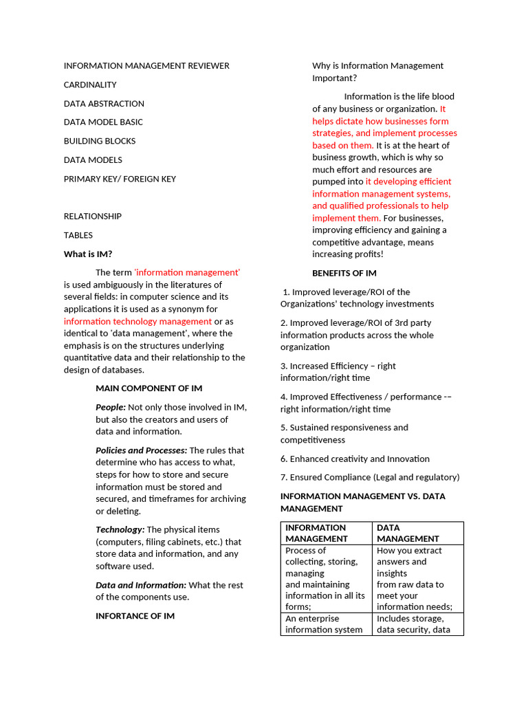 Information Management Reviewer | PDF