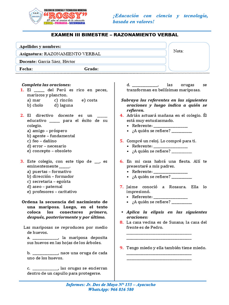 III Bimestre Raz Verbal | PDF