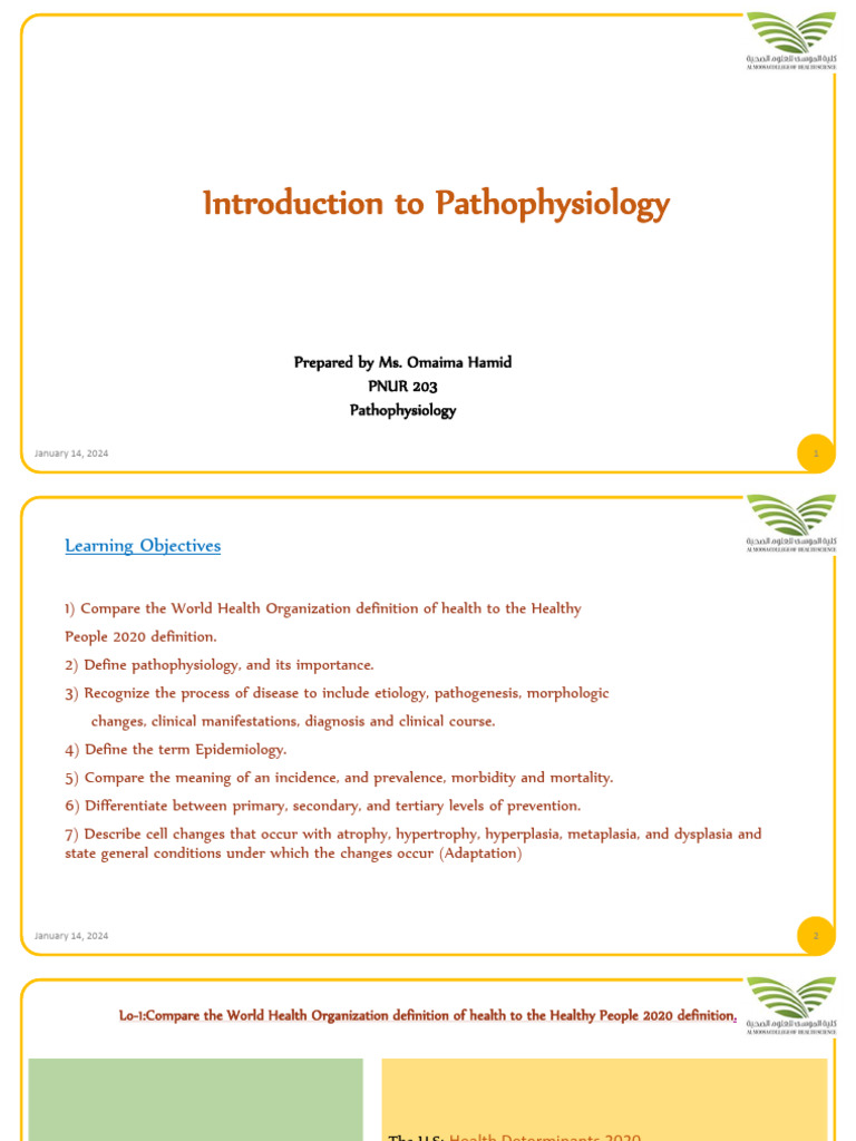 Introduction To Pathophysiology: Prepared by Ms. Omaima Hamid PNUR 203 ...