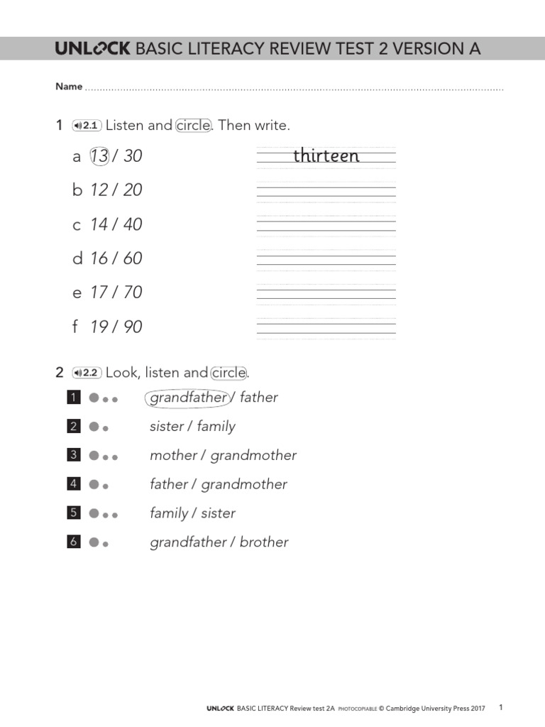 Basic Literacy Review Test Unit 2 Version A | PDF