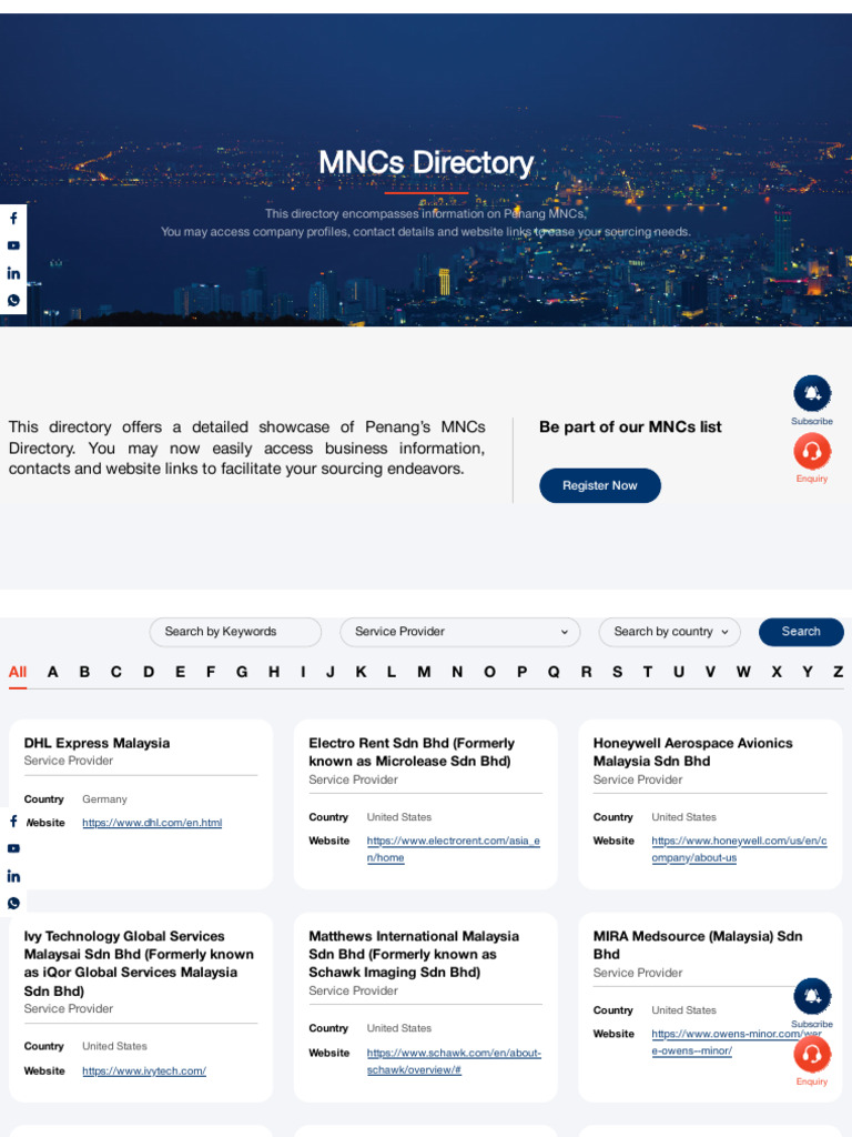 MNCs Directory - InvestPenang - Service | PDF