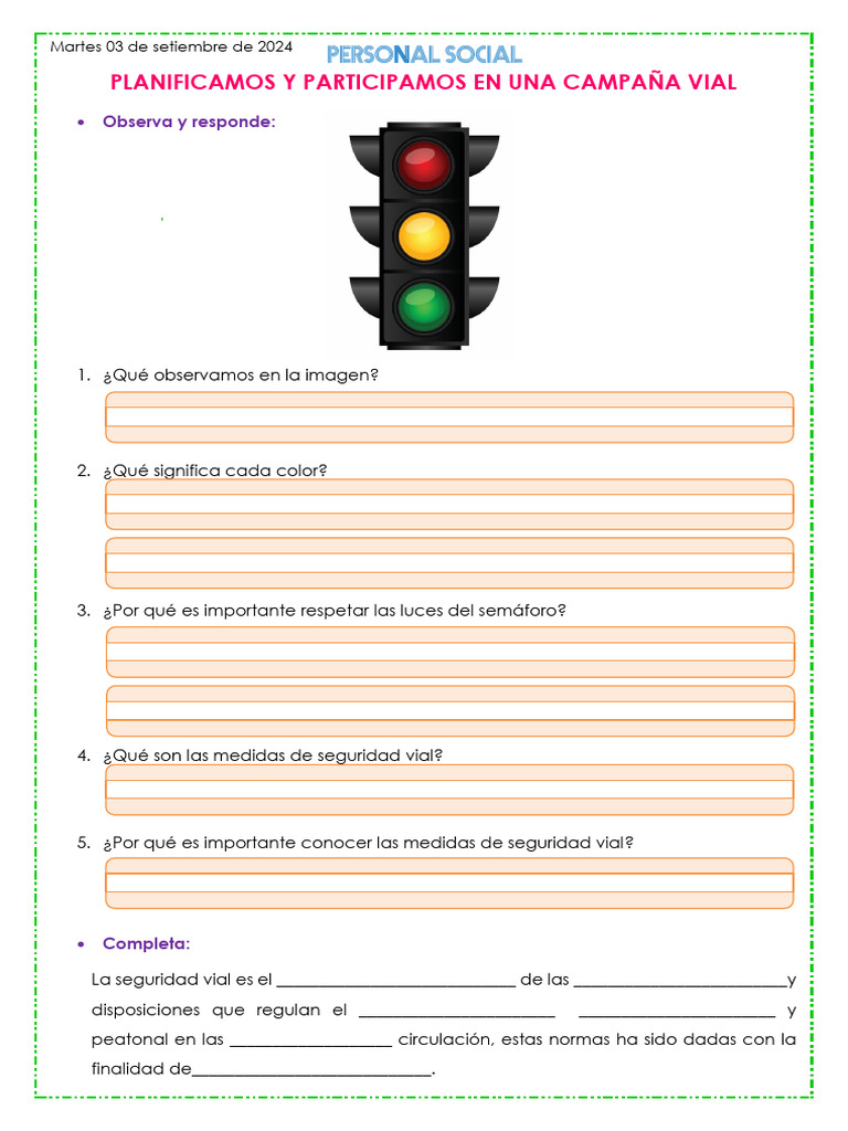 03 Setiembre PS Ficha Planificamos y Participamos en Una Campaña Vial | PDF