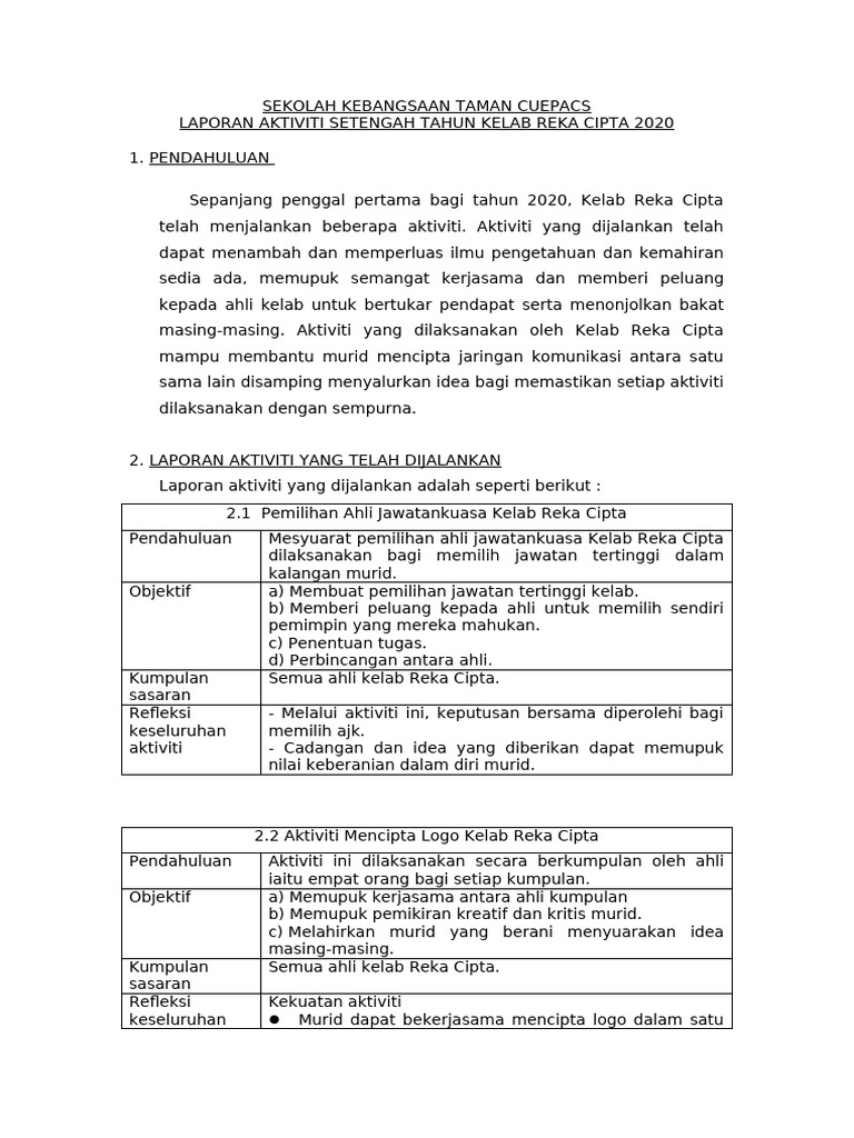 Laporan Kelab Reka Cipta | PDF