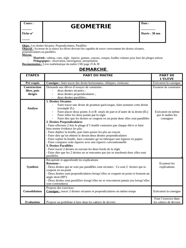 GEOMETRIE CM1 | PDF