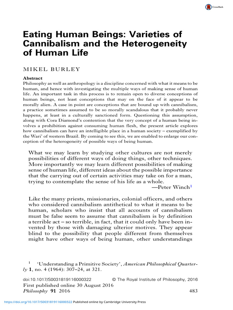 Eating Human Beings Varieties of Cannibalism and The Heterogeneity of ...
