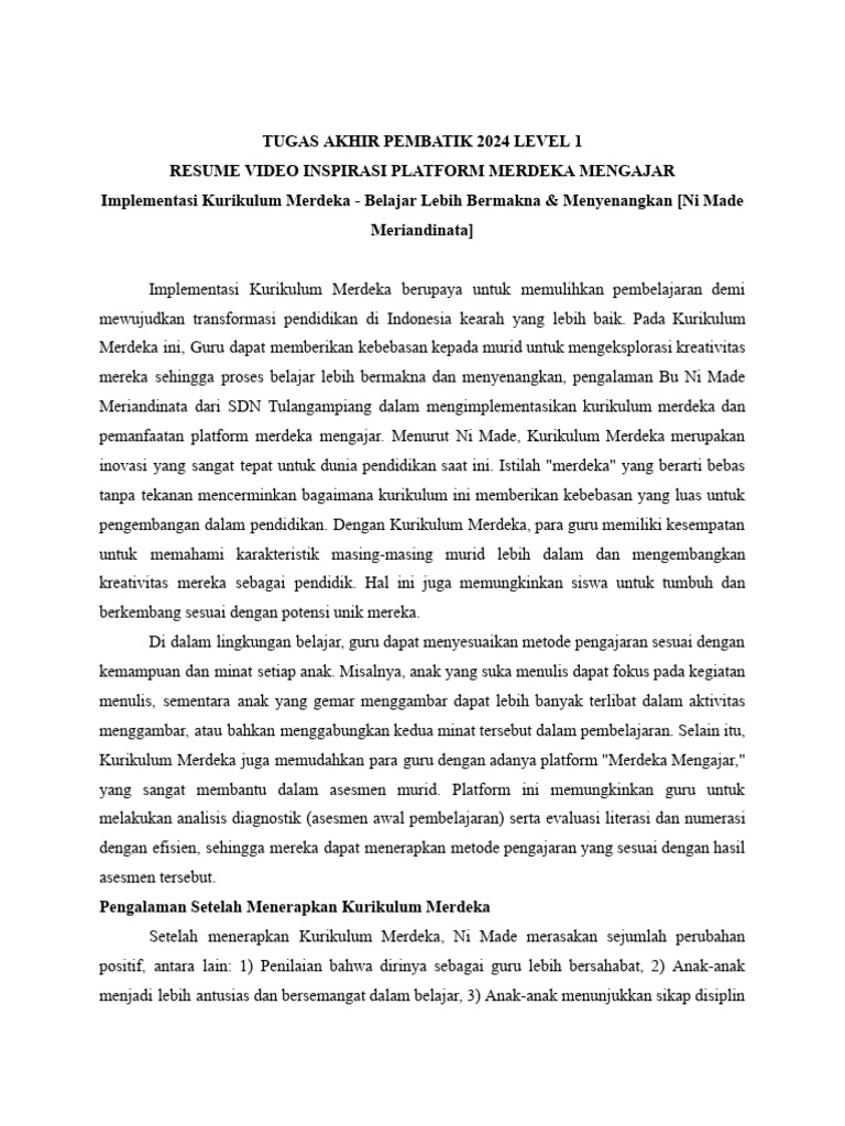 Tugas Akhir PEMBATIK Level 1 | PDF