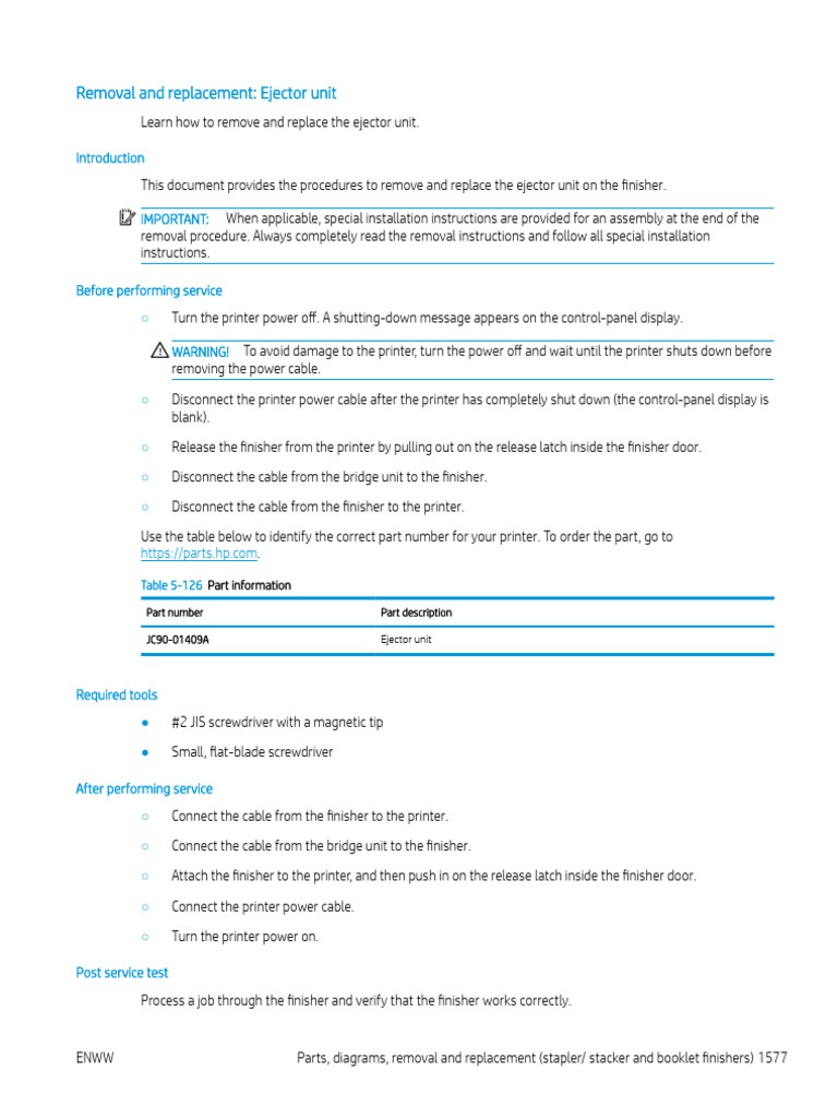 Ejector Unit Removal | PDF