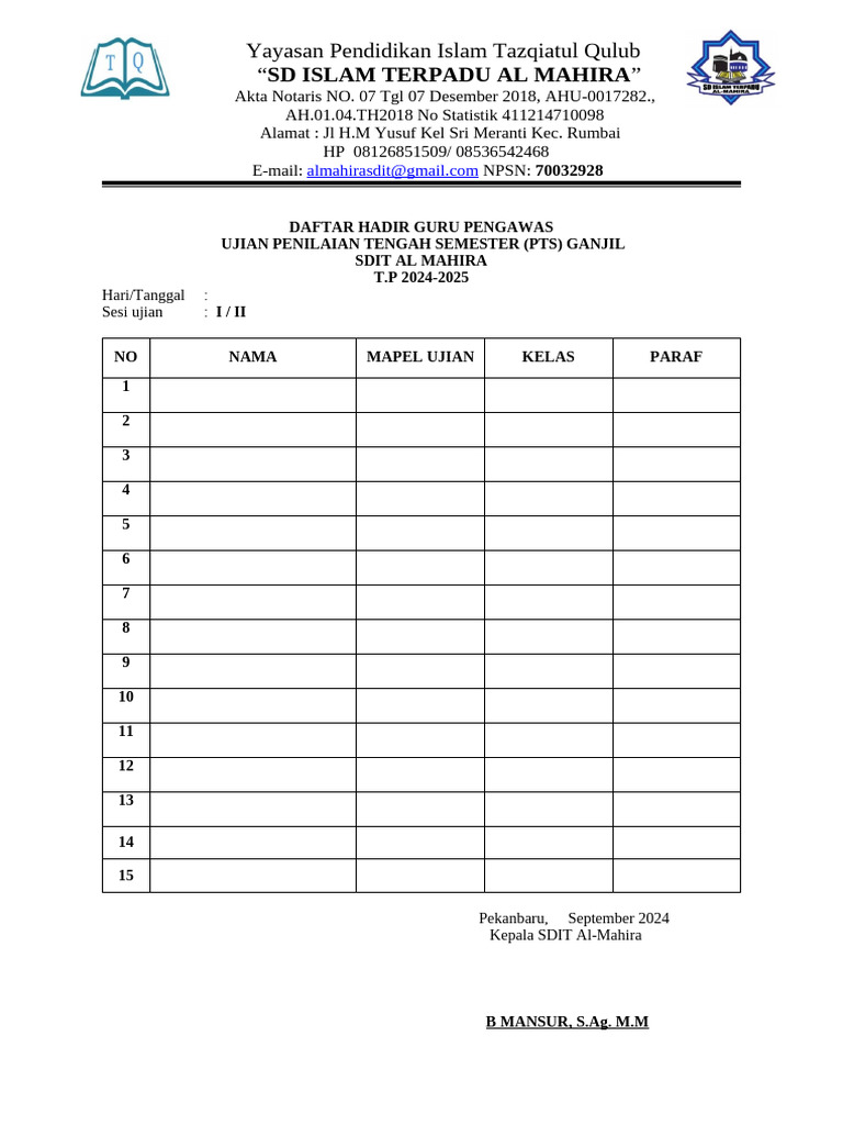 ABSEN PENGAWAS PTS 2024-2025 | PDF