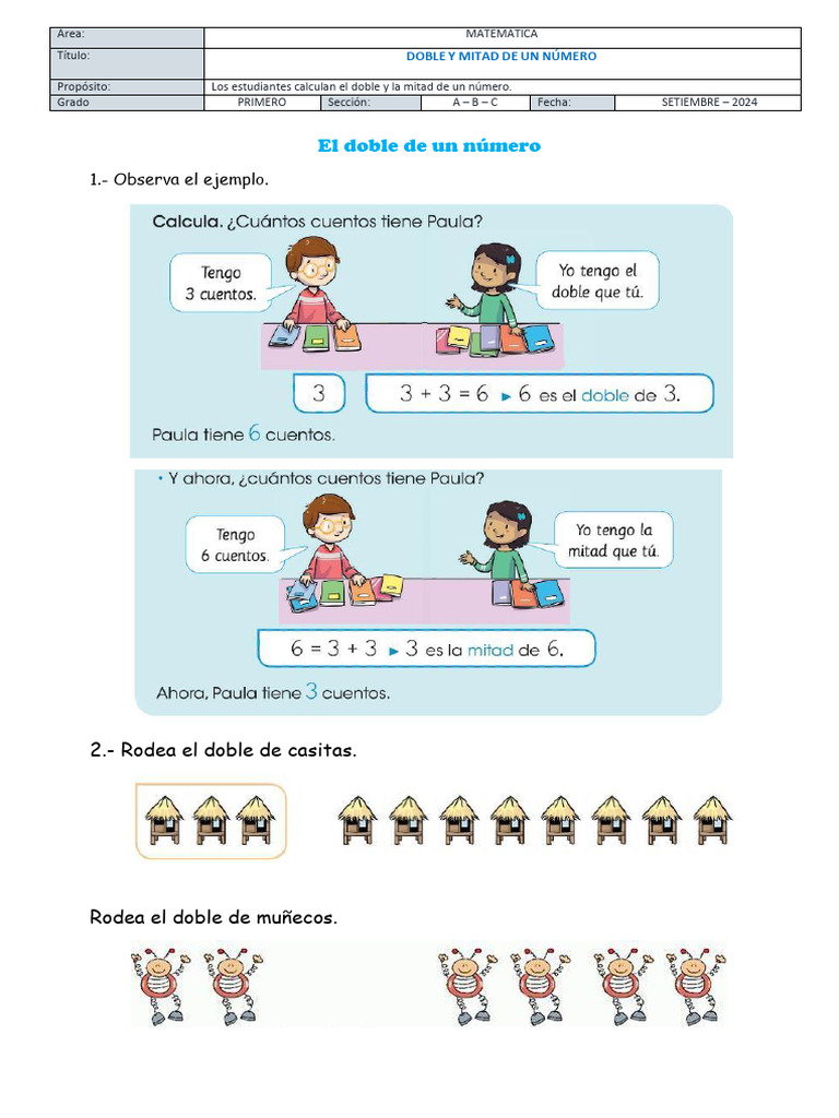 Sesion 07 - Matematica - Doble y Mitad de Un Numero. | PDF