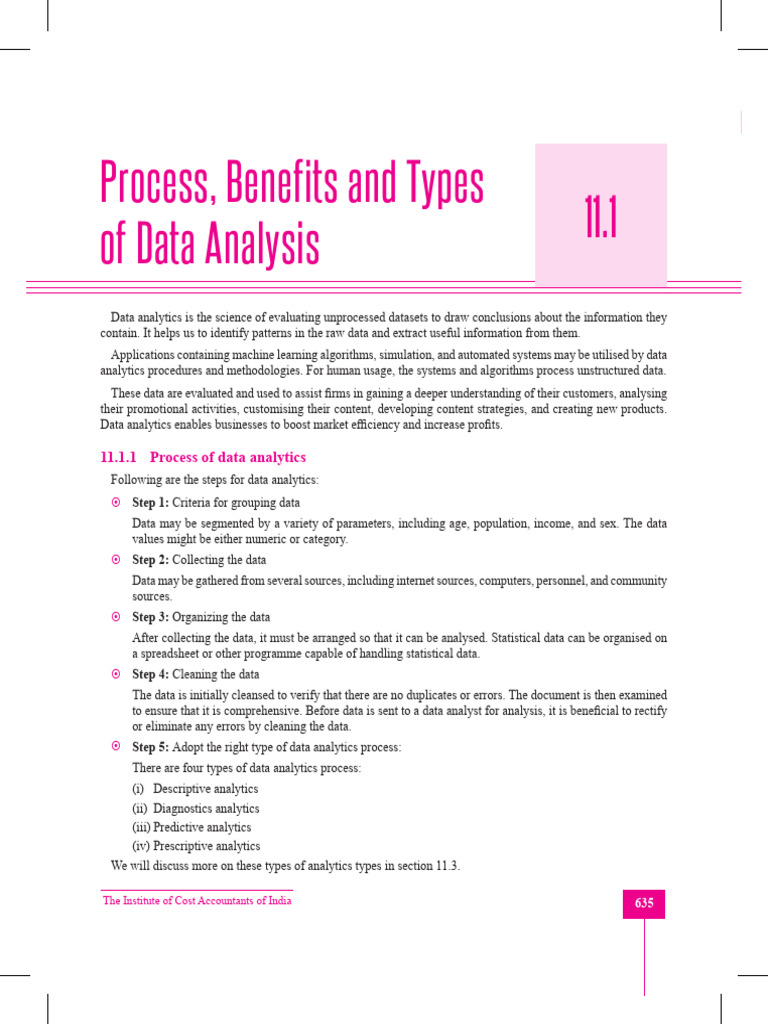 11.1 Process, Benefits and Types of Data Analysis | PDF