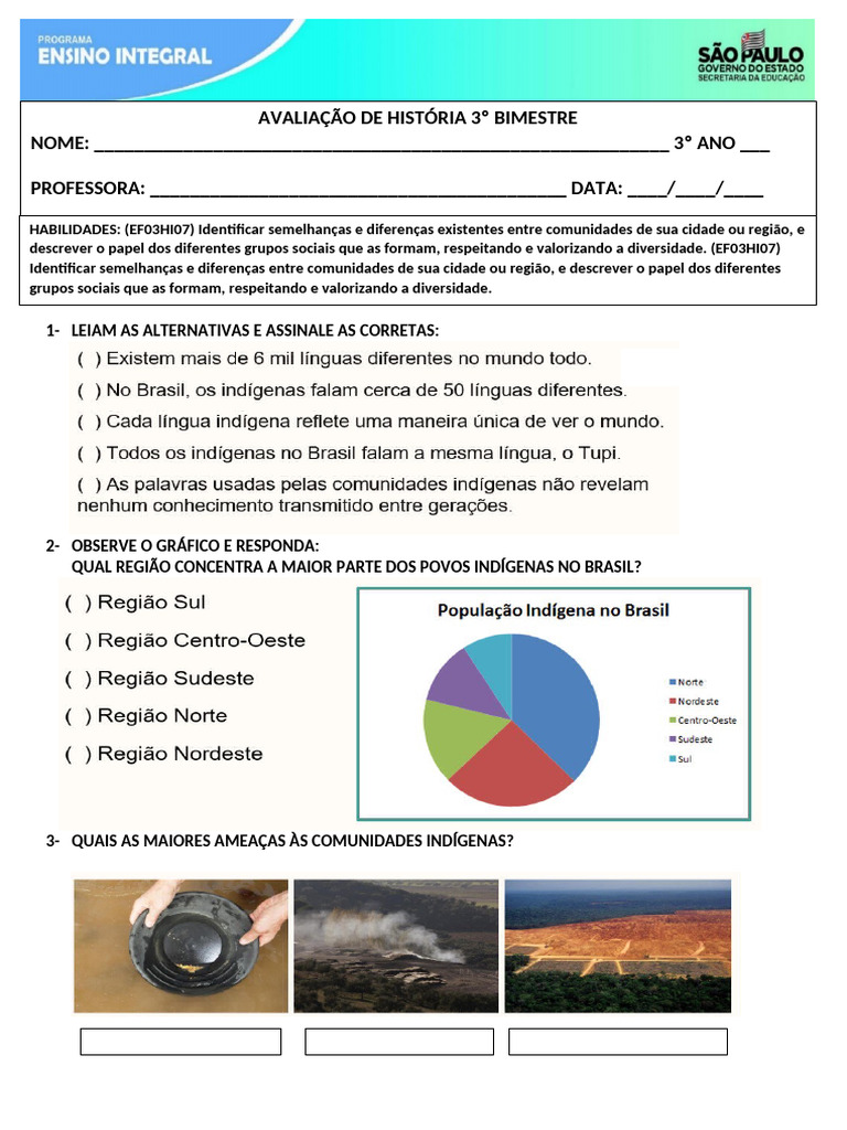 Prova de Historia 3bimestre | PDF