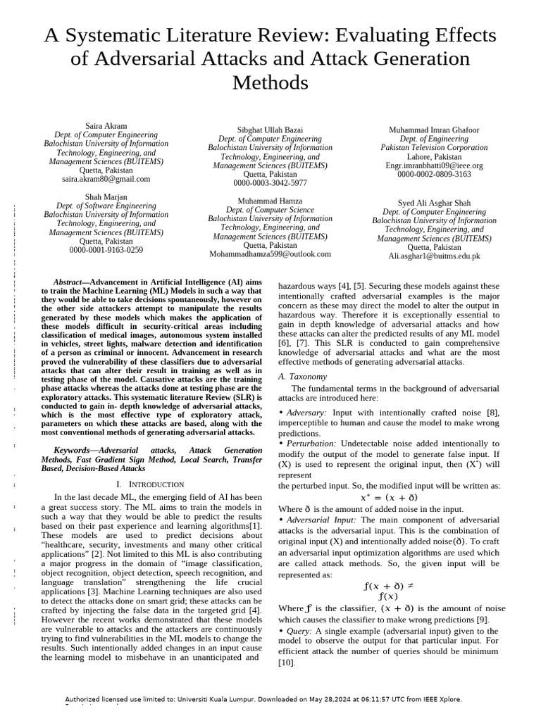 Systematic Literature Review Evaluating Effects Of Adversarial Attacks And Attack Generation