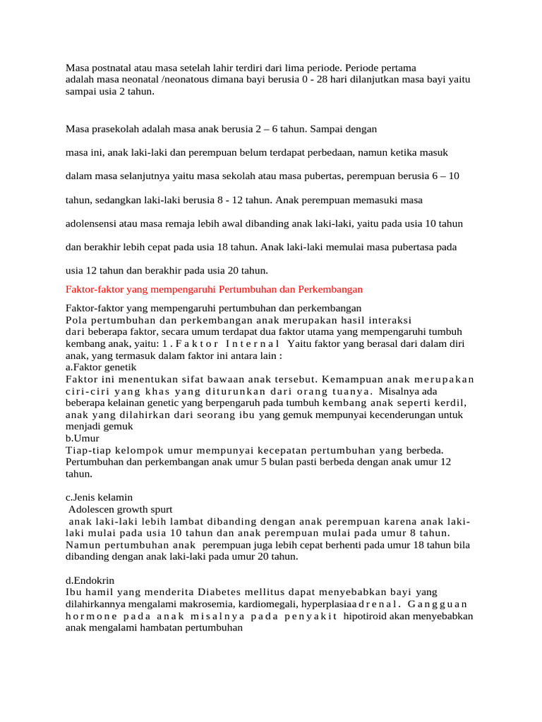 Masa Postnatal Atau Masa Setelah Lahir Terdiri Dari Lima Periode | PDF