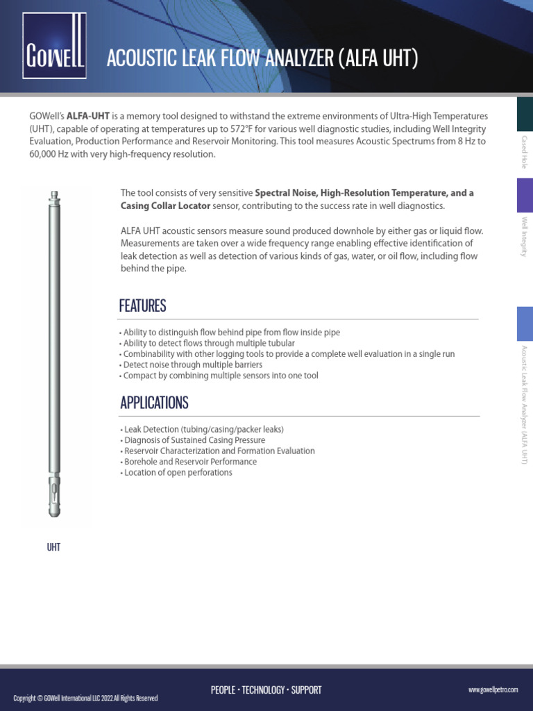 Brosur Noise Log Tool ALFA-UHT | PDF | Sensor | Signal To Noise Ratio