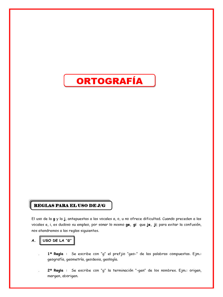 REGLAS ORTOGRÁFICAS-EJERCICIOS_G y J | PDF
