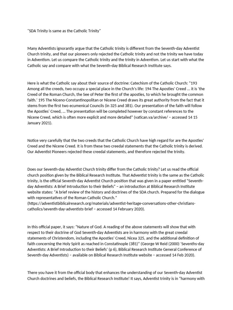 SDA Trinity Is The Same With RC Trinity | PDF