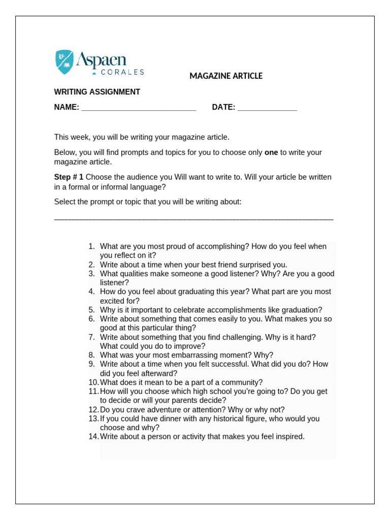 Magazine Article Writing Assignment | PDF