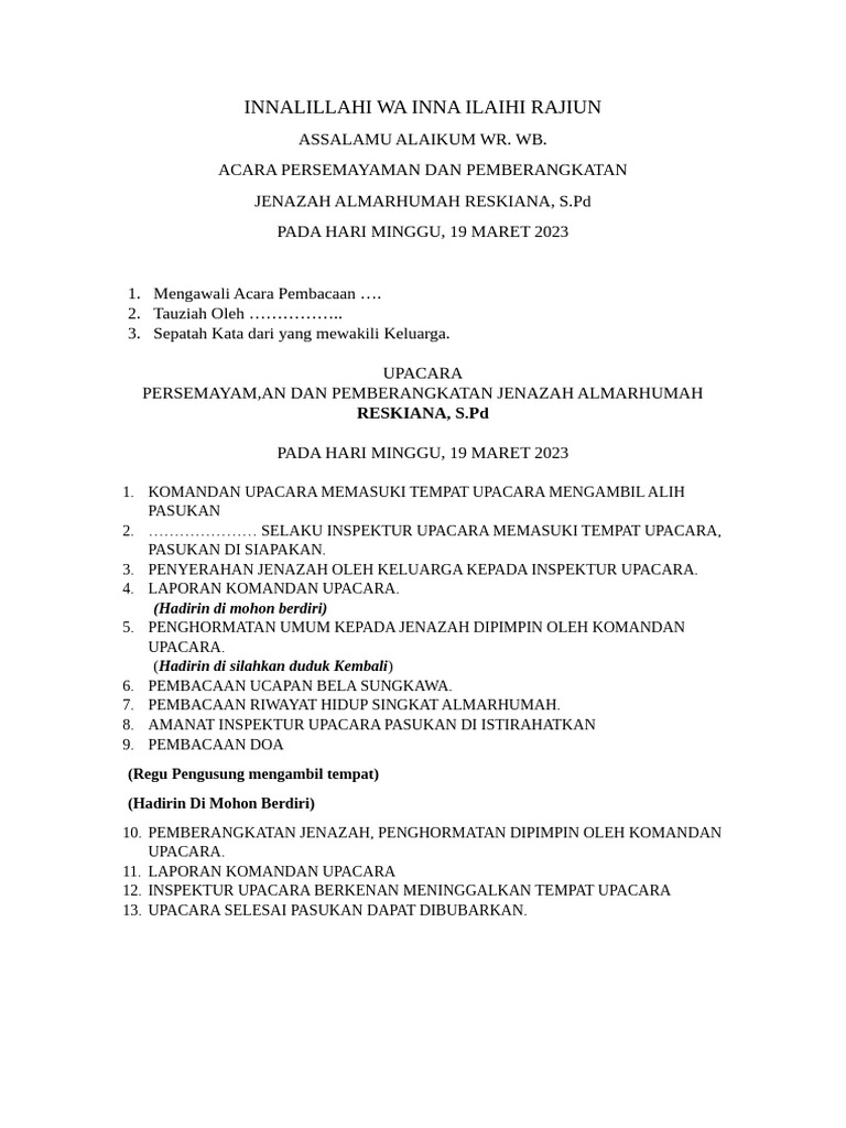 Susunan Acara Pelepasan Jenazah | PDF