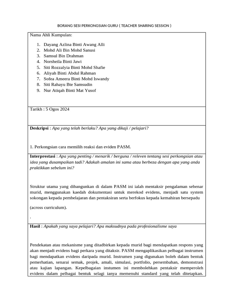 Borang Teacher Sharing Session | PDF