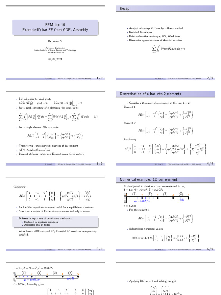 Lec 11 Example PiecewiseGDE 1D Bar Assembly H | PDF | Finite Element Method | Equations