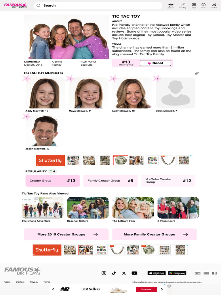 Tic Tac Toy - Members, Ages, Trivia Famous Birthdays | PDF