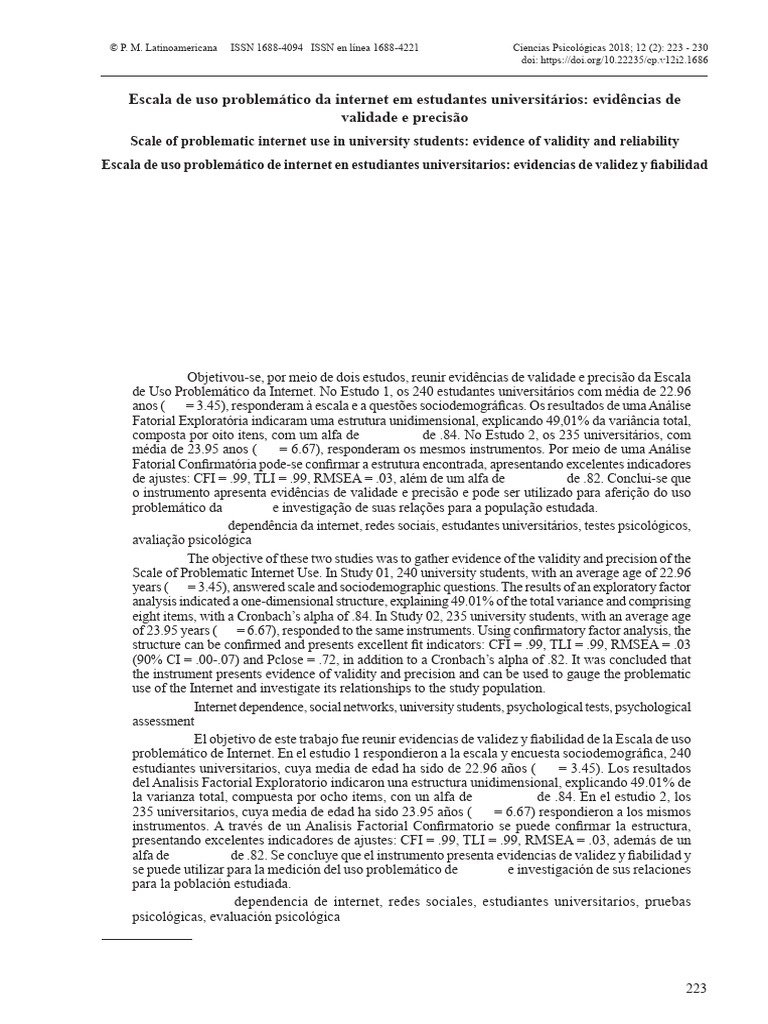 Escala de Uso Problemático Da Internet | PDF