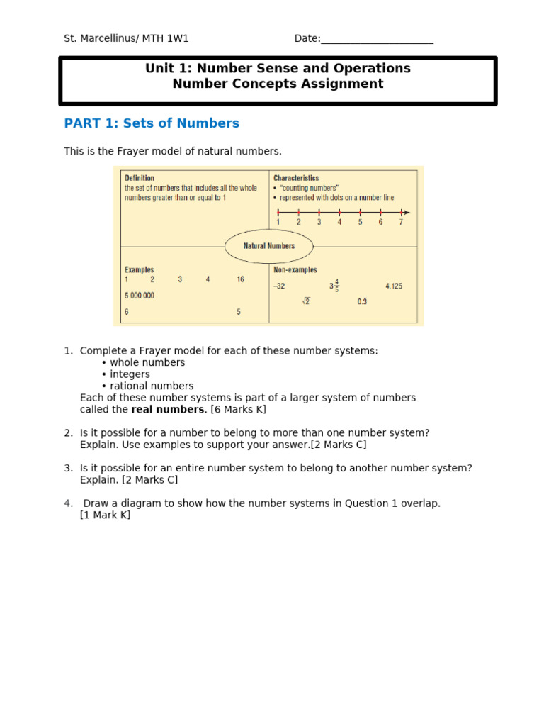 Unit 1Numbers Sence Assignment | PDF