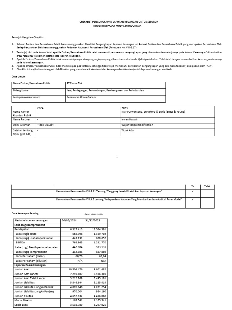 ELSA Checklist LK 30 Jun 2024 Released | PDF