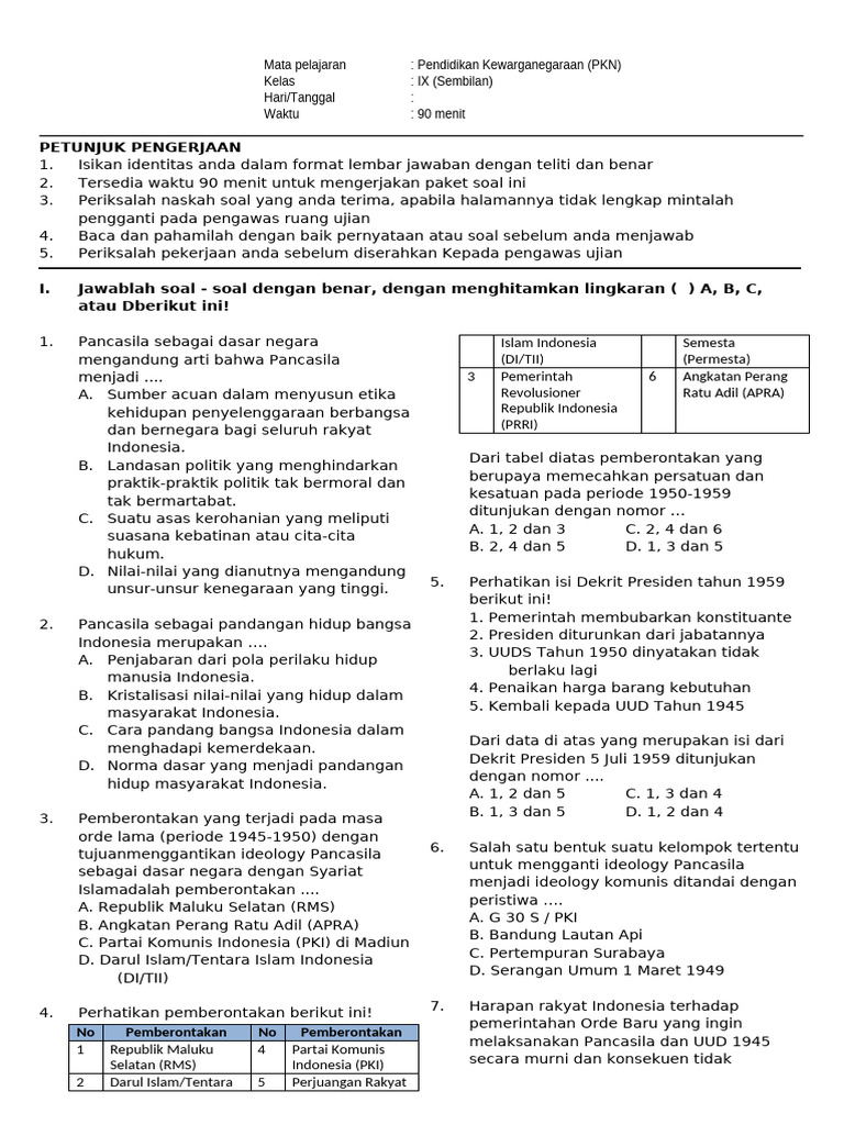 Soal PAS PKN Kelas IX | PDF